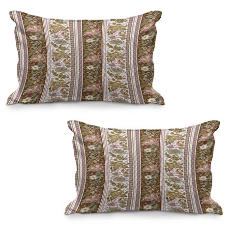 Orient Quilted Pillowcover Set Of Middle Eastern Persian Floral Pattern With Paisley Leaves