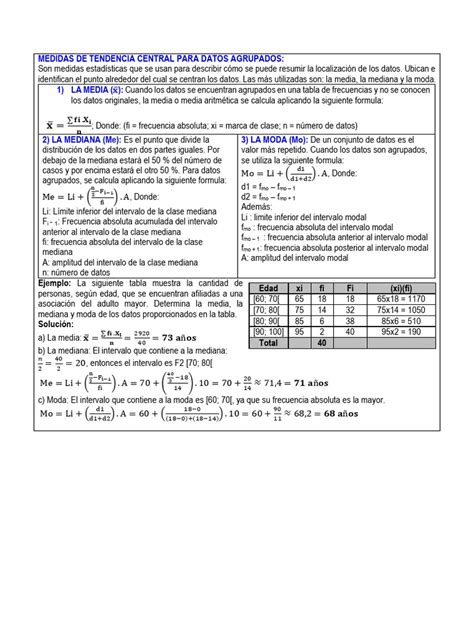 Medidas De Tendencia Central Para Datos Agrupados Pdf
