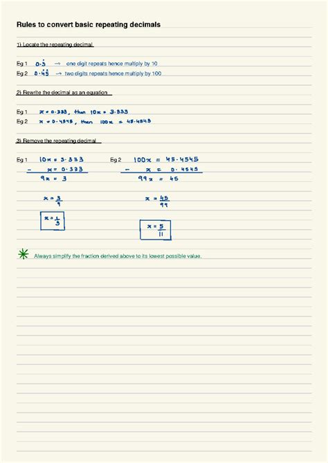 Recurring Decimals Rules To Convert Basic Repeating Decimals 1