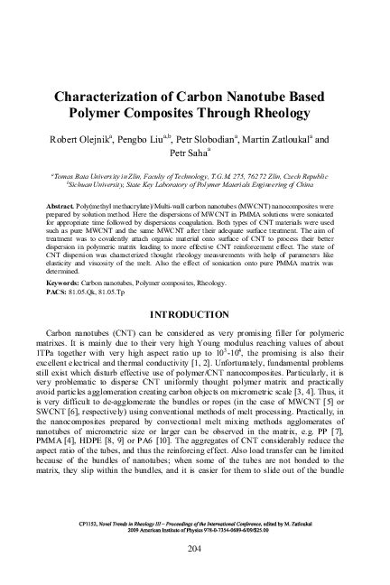 Pdf Characterization Of Carbon Nanotube Based Polymer Composites Through Rheology