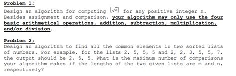 Solved Problem Design An Algorithm For Computing N For Chegg