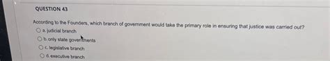Solved Question 43according To The Founders Which Branch Of
