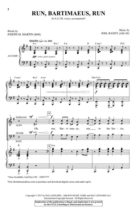 Joel Raney Run Bartimaeus Run Sheet Music Notes Chords Sheet Music