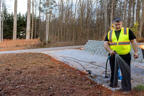 잔디밭에 잔디 씨앗을 뿌린 후에는 땅에 물을주는 것이 중요합니다 45 49세에 대한 스톡 사진 및 기타 이미지 45 49세 계절 공원 Istock