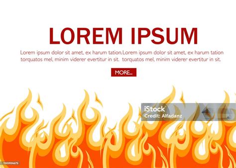 만화 스타일에 빨간 불 웹 사이트 페이지 및 모바일 앱 디자인 흰색 바탕에 평면 벡터 일러스트 레이 션 텍스트에 대 한 장소 불에 대한 스톡 벡터 아트 및 기타 이미지