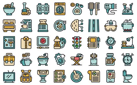 Daily Routine Icons Set Vector Color Flat 19975715 Vector Art At Vecteezy