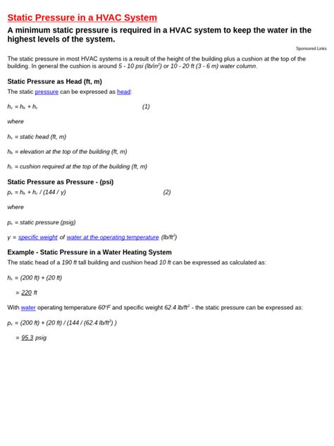 Static Pressure In A Hvac System Pdf