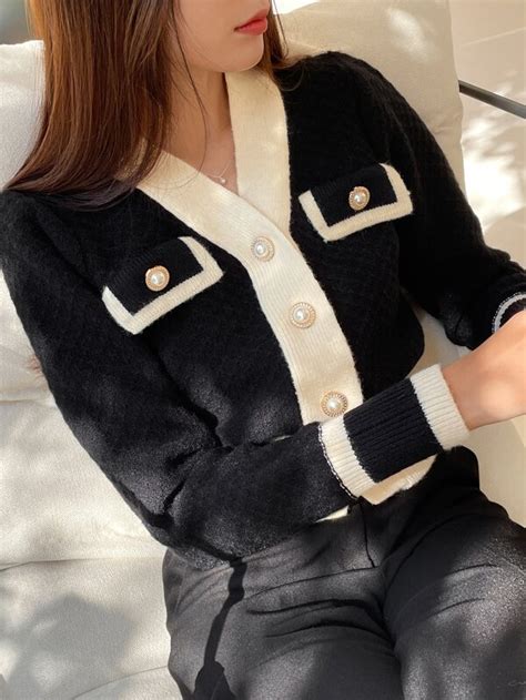 DAZY Contrast Trim Button Front Cardigan SHEIN EUR
