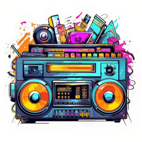 Premium AI Image Vector Illustration Of A Colorful Boombox On White