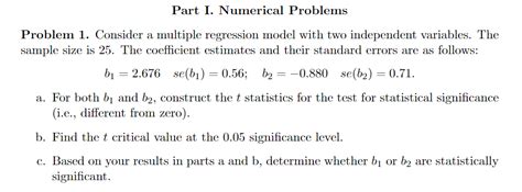 Solved Problem Consider A Multiple Regression Model With Chegg