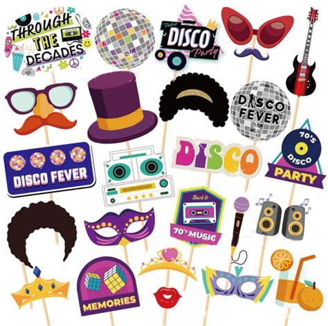 Buy Dusenly 25pcs Disco Party Photo Booth Props 70s Retro Theme