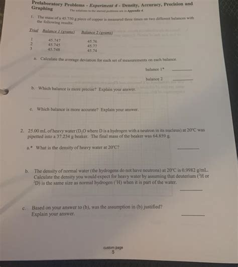 solved prelaboratory problems experiment 4 density