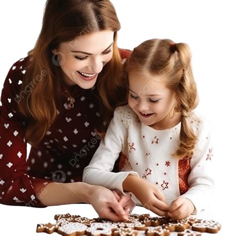 아름다운 어머니가 함께 크리스마스 진저브레드 쿠키를 굽고 있는 어린 소녀 엄마와 딸 어린 소녀 엄마 아이 Png 일러스트 및 이미지 에 대한 무료 다운로드 Pngtree