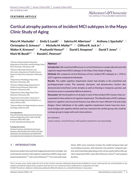 Pdf Cortical Atrophy Patterns Of Incident Mci Subtypes In The Mayo