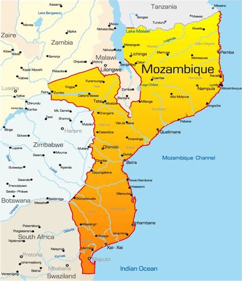 Mozambique Map With Distances Map Of Mozambique Map With Distances