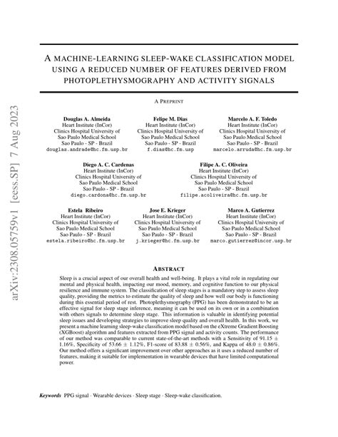pdf a machine learning sleep wake classification model using a