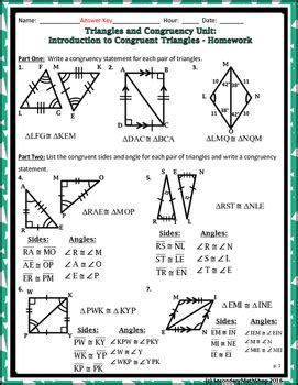 Triangles Congruency Unit 4 Introduction To Congruent Triangles Notes Hmwk