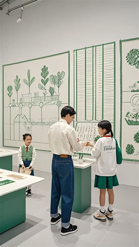 纯白干净背景ai数字艺术 老师带学生参观环保科技馆简约风格中年教师指导两名小学生绿色校服校园场景人像照片 Ai平面元素免费下载 Png格式 2304像素 编号71536721 千图网