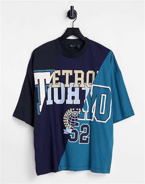 Asos Design Oversize T Shirt Mit Blockfarbendesign In Grau Und Blau