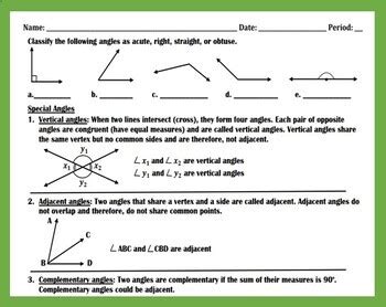 Bundle Classifying Angles Practice Worksheet Classifying Angles Fact Sheet