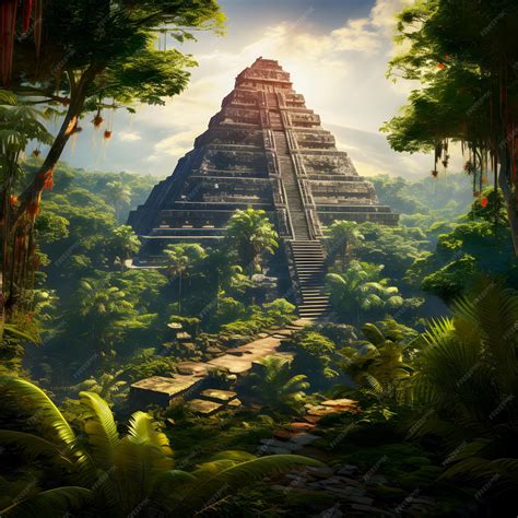 Premium Photo Arafed Pyramid In The Jungle With Steps Leading To It