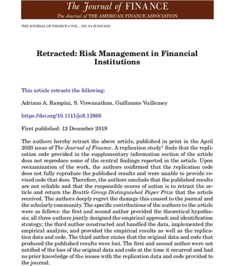 罕见!金融学顶刊《journal Of Finance》首次撤回论文!曾获杰出论文奖 知乎 罕见!金融学顶刊《journal Of Finance》首次撤回论文!曾获杰出论文奖 知乎