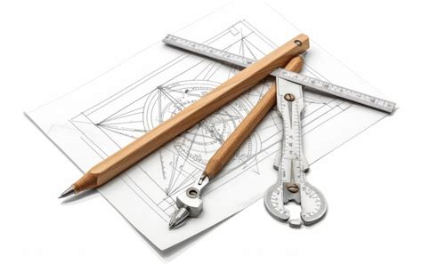 Architects39 Drafting Compass And Protractor Set On White Background