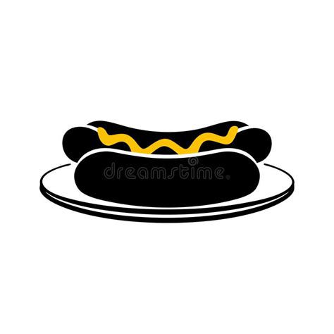 Colorful Vector Hot Dog With Mustard On Plate Stylish Food Illustration