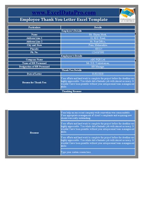 Employee Thank You Letter Excel Template Pdf Business Economies