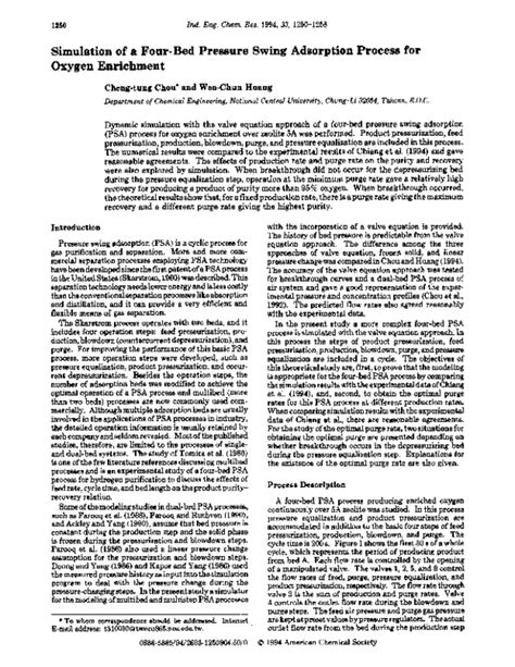 Pdf Simulation Of A Four Bed Pressure Swing Adsorption Process For Oxygen Enrichment