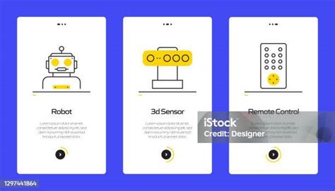 로봇 공학 개념 평면 아이콘과 모바일 앱 페이지 화면에 온보딩 Ux Ui 디자인 템플릿 벡터 일러스트레이션 0명에 대한 스톡 벡터 아트 및 기타 이미지 Istock