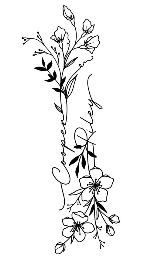 Birth Flower Tattoo Design Custom Name Flower Floral Name Tattoo