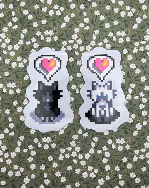 Cat Heart Sticker I White And Black Etsy