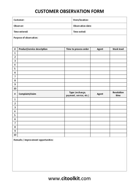Gemba Walk Customer Observation Form Pdf