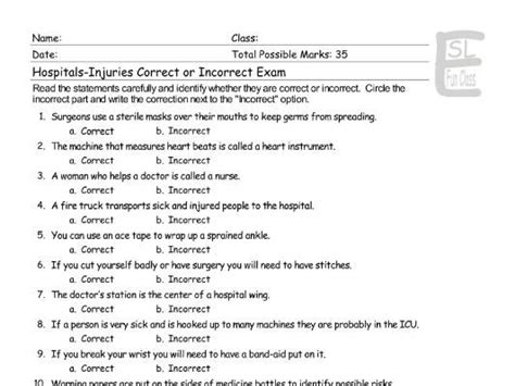 Hospitals Injuries Correct Incorrect Exam Teaching Resources