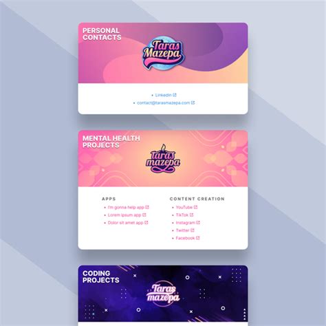 Designs Personal Single Page Website With Links Organized Into