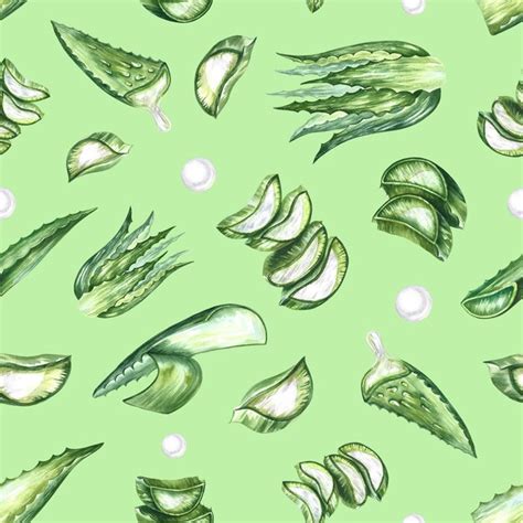Premium Photo Aloe Vera Seamless Pattern Watercolor Illustration