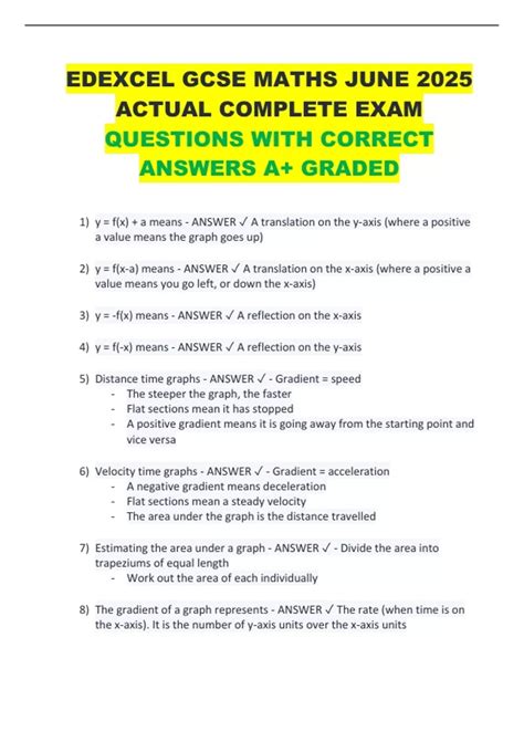 Edexcel Gcse Maths June 2025 Actual Complete Exam Questions With Correct Answers A Graded