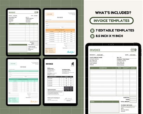 Invoice Template Editable PDF Word Docs Google Sheets Template Bundle Customizable