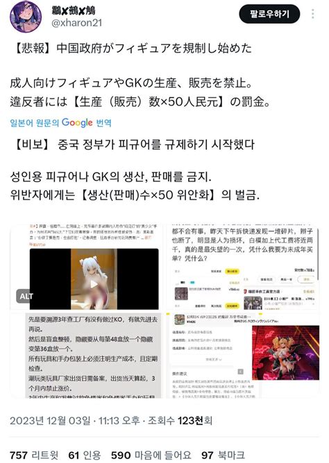 중국 성인용 피규어 제작에 규제 주식 에펨코리아