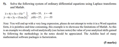 Solved 5 Solve The Following System Of Ordinary