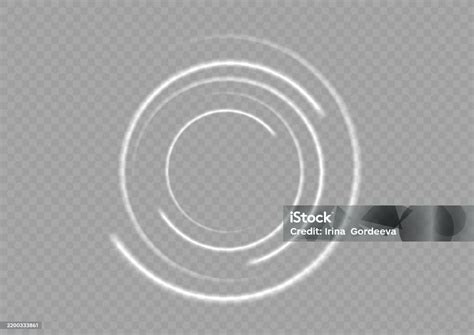 흰색 원은 투명한 배경에서 빛으로 빛납니다 흰색 원 선이 원 모양으로 말립니다 밝은 별 흰색 원은 소용돌이치고 소용돌이는 흰색을 선입니다 밝은 불꽃이 있는 벡터 조명 원