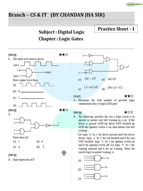 Logic Gate Practice Sheet Cj Sir Pdf Logic Gate Mathematical Logic