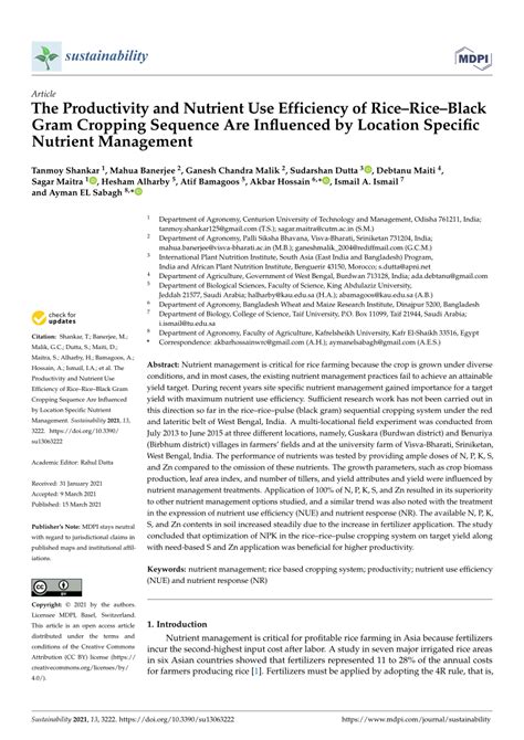 (PDF) The Productivity and Nutrient Use Efficiency of Rice–Rice–Black Gram Cropping Sequence Are ...