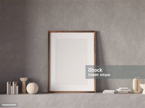 빛 반사가 있는 거실 내부의 빈 포스터 나무 프레임 모형 3d 렌더링 3d 그림 0명에 대한 스톡 사진 및 기타 이미지 0명 거실 꽃병 Istock