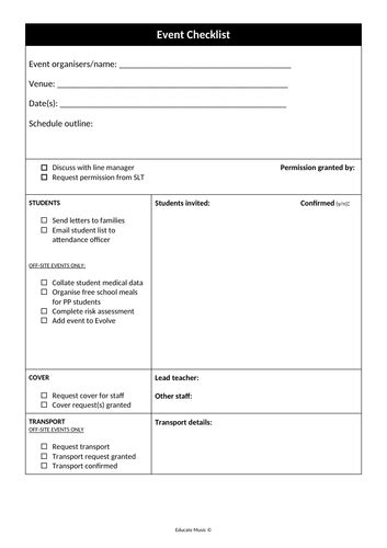 Event Planning Checklist Teaching Resources