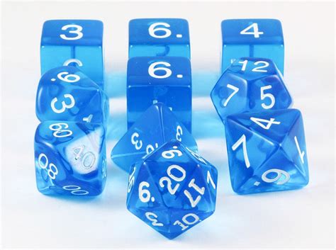 Translucent Dice Light Blue 10pc Rpg Role Playing Game Dice Set