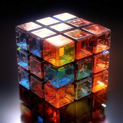 Premium Photo A Colorful Rubiks Cube Is Set On A Reflective Surface