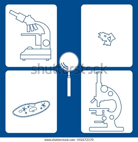 Stylized Icons Microscopes Magnifier Amoeba Ciliate Slipper Stock