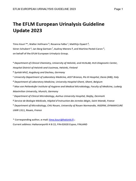 Eflm European Urinalysis Guidelines Draft Pdf Medical Laboratory Medical Specialties